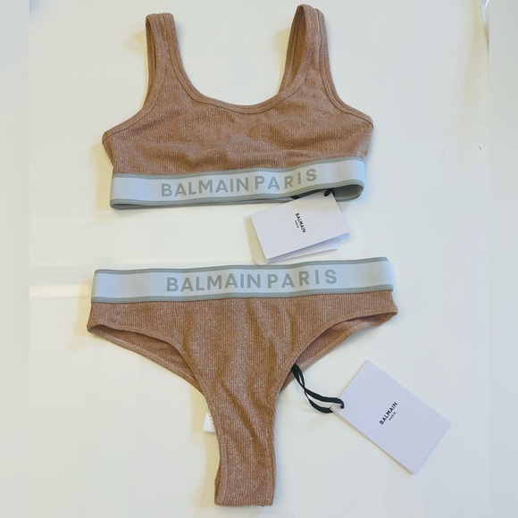 Balmain | Intimates & Sleepwear | Balmaingold Lame Sports Bra And Thing ...